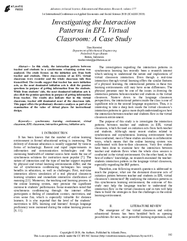 (PDF) Investigating the Interaction Patterns in EFL Virtual Classroom ...