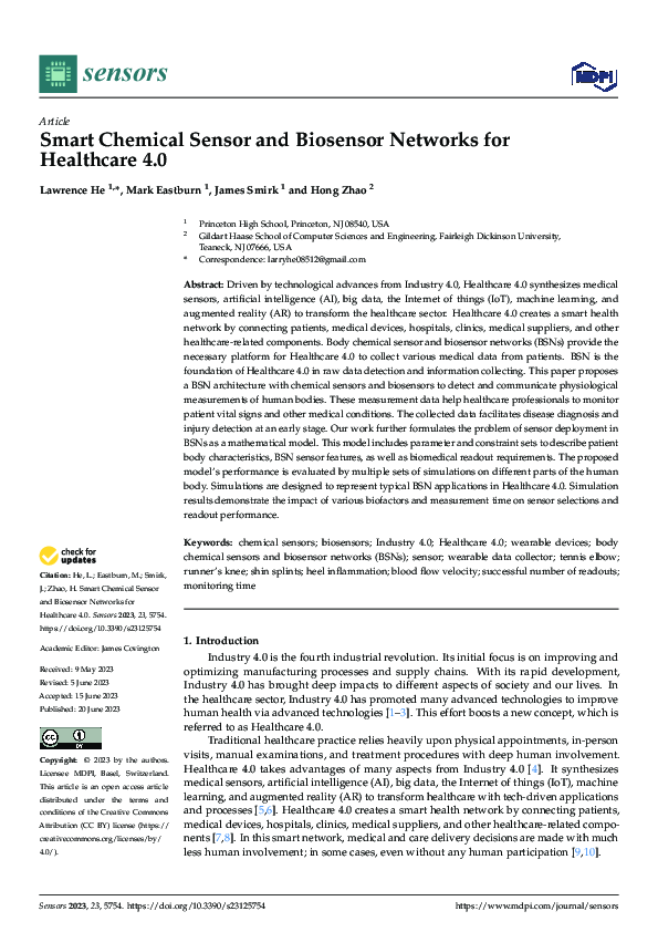 (PDF) Smart Chemical Sensor and Biosensor Networks for Healthcare 4.0