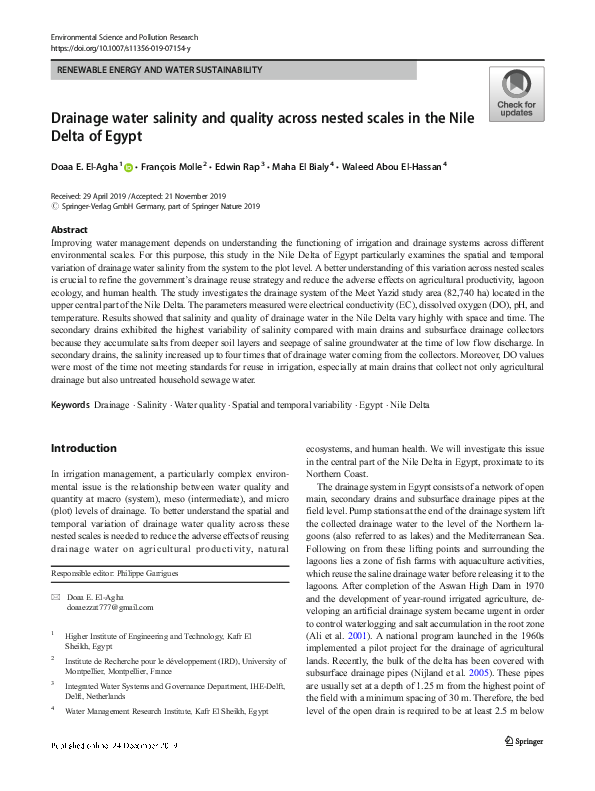 (PDF) Drainage water salinity and quality across nested scales in the ...