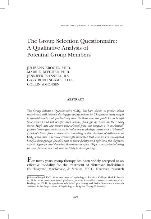 (PDF) The Group Selection Questionnaire: A Qualitative Analysis of ...