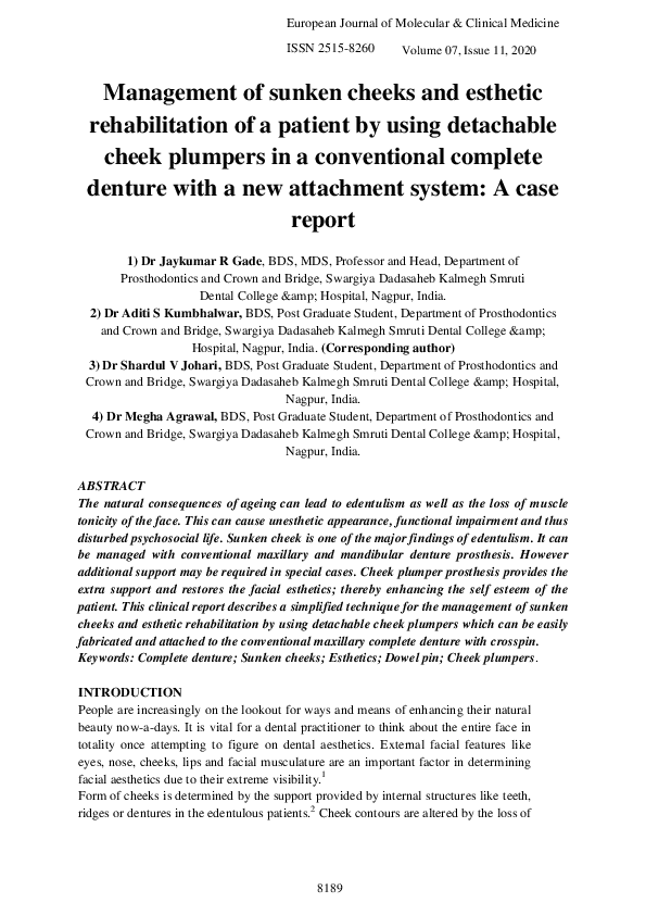 (PDF) Management of sunken cheeks and esthetic rehabilitation of a ...