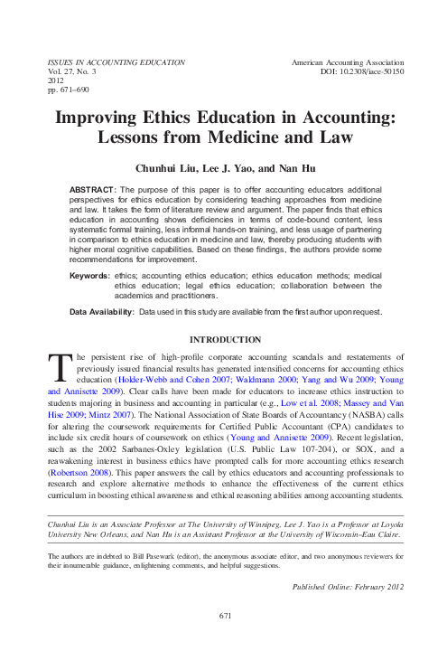 (PDF) Improving Ethics Education in Accounting: Lessons from Medicine ...
