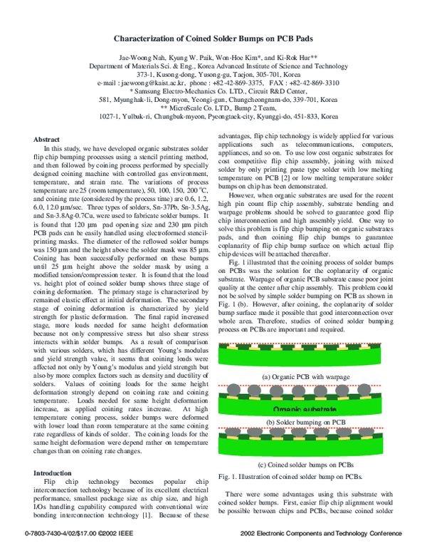 (PDF) Characterization of coined solder bumps on PCB pads