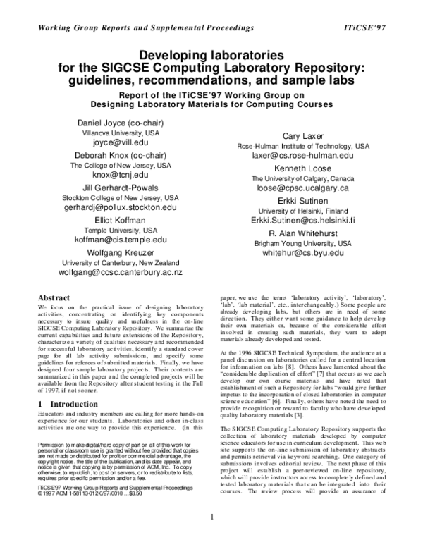 (PDF) Developing laboratories for the SIGCSE computing laboratory repository