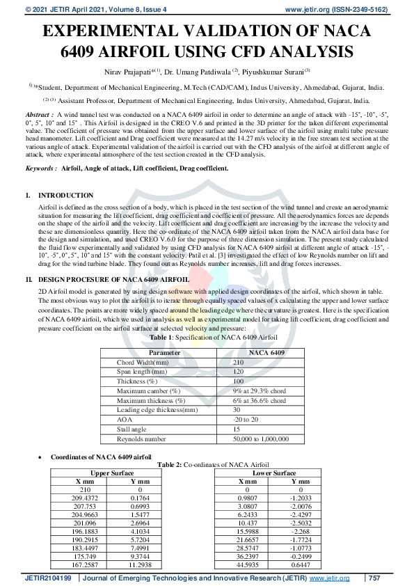 (PDF) Experimental Validation of Naca 6409 Airfoil Using CFD Analysis