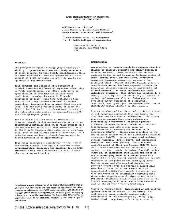 (PDF) APL2 implementation of numerical asset pricing models