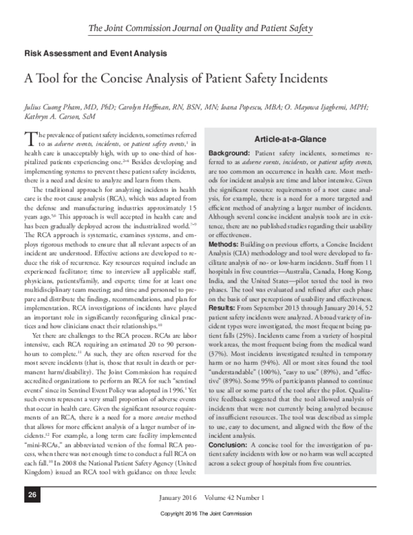 (PDF) A Tool for the Concise Analysis of Patient Safety Incidents