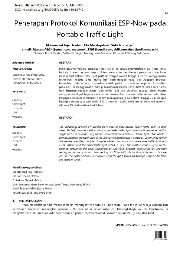 (PDF) Penerapan Protokol Komunikasi ESP-Now pada Portable Traffic Light