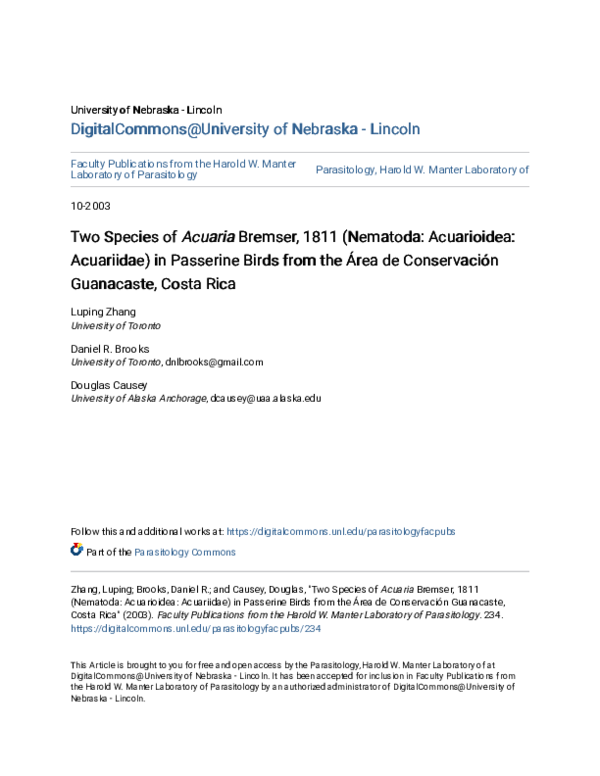 (PDF) Two Species of Acuaria Bremser, 1811 (Nematoda: Acuarioidea ...