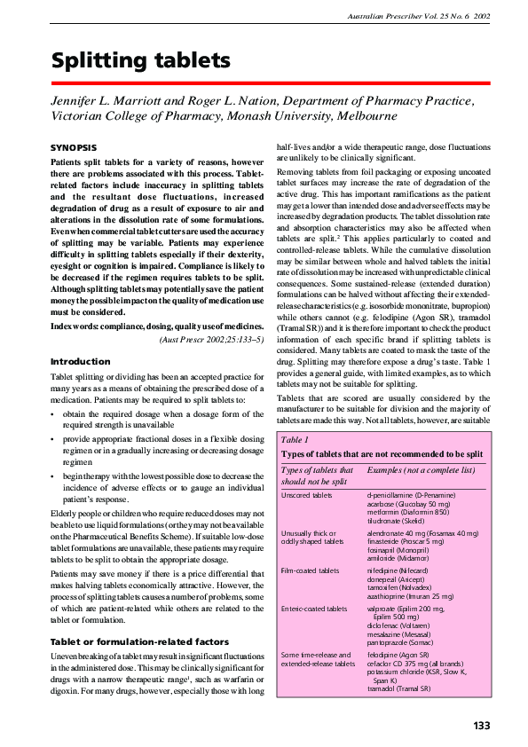 (PDF) Splitting tablets