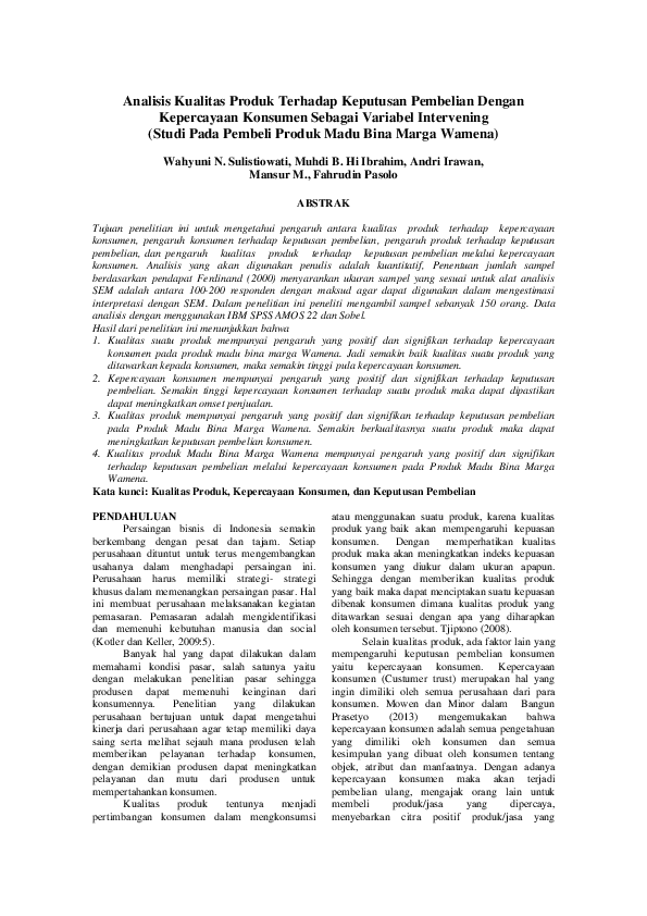 (PDF) Analisis Kualitas Produk Terhadap Keputusan Pembelian Dengan ...