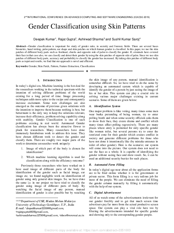 (PDF) Gender Classification using Skin Patterns | Ashirwad Sharma ...