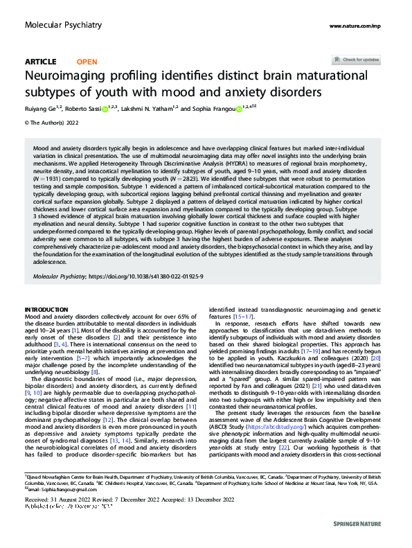 (PDF) Neuroimaging profiling identifies distinct brain maturational ...
