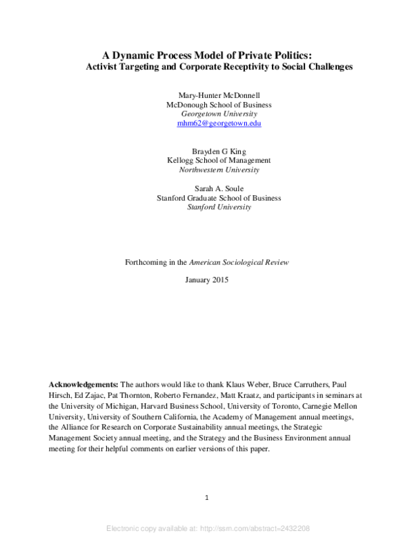 (PDF) A Dynamic Process Model of Contentious Politics: Corporate Receptivity to Activist ...