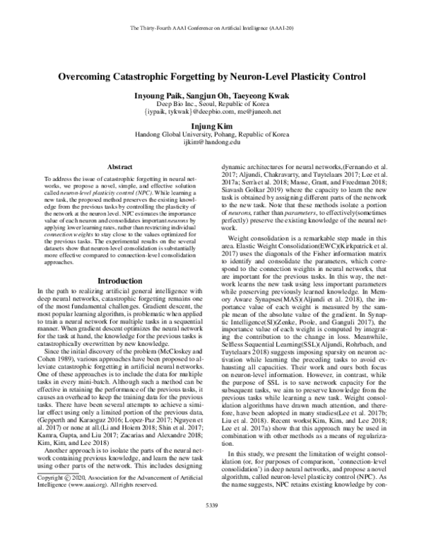 (PDF) Overcoming Catastrophic Forgetting by Neuron-Level Plasticity Control
