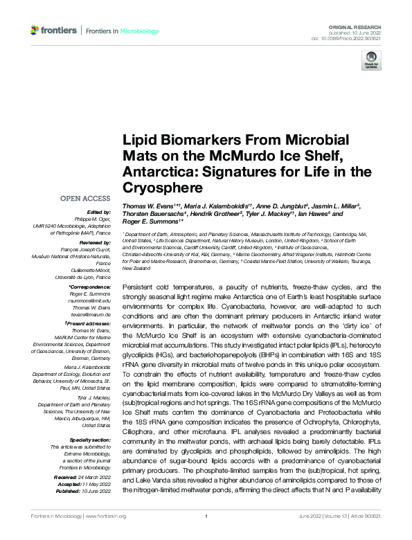 (PDF) Lipid Biomarkers From Microbial Mats on the McMurdo Ice Shelf ...