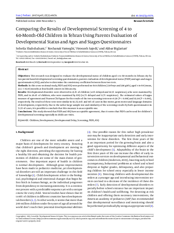(PDF) Comparing the Results of Developmental Screening of 4 to 60-Month ...