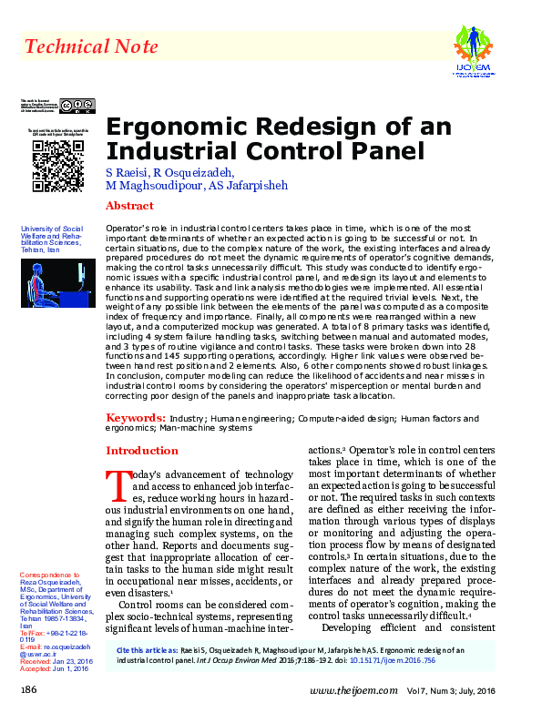 (PDF) Ergonomic Redesign of an Industrial Control Panel