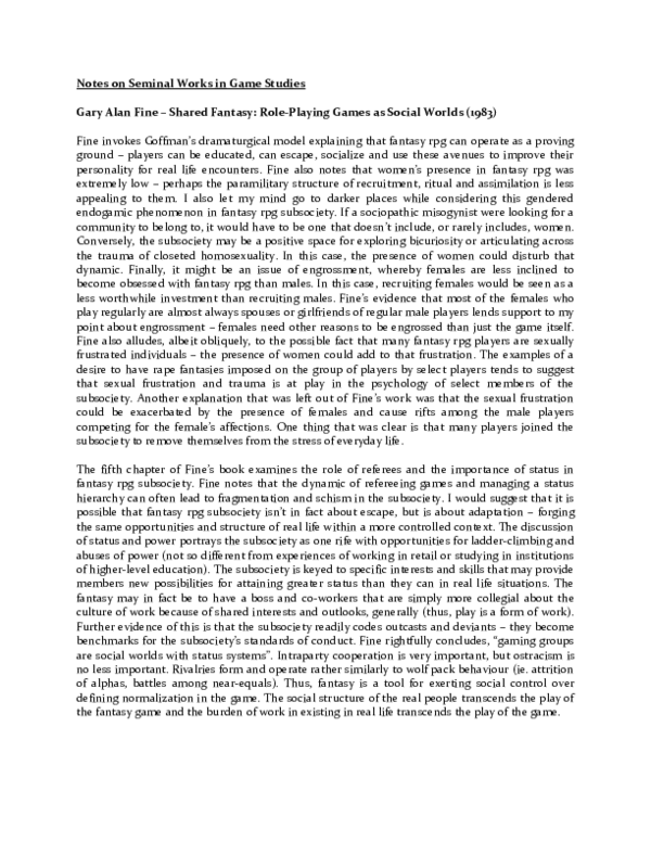 (PDF) Notes on Seminal Works in Game Studies