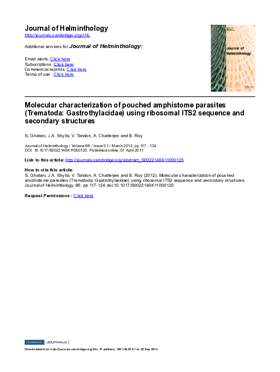 (PDF) Molecular characterization of pouched amphistome parasites ...