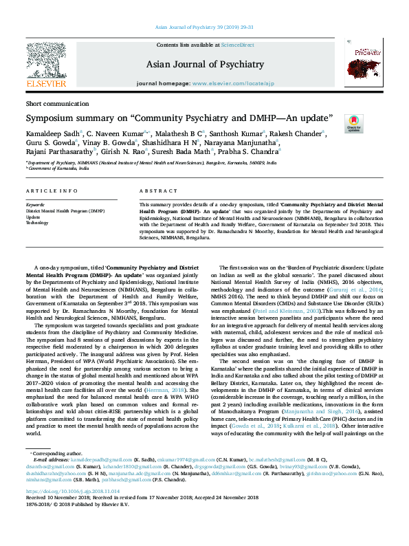 (PDF) Symposium summary on “Community Psychiatry and DMHP—An update”