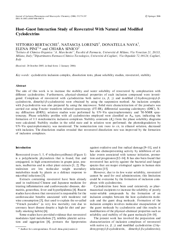 (PDF) Host–Guest Interaction Study of Resveratrol With Natural and ...