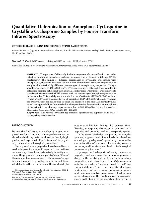 (PDF) Quantitative determination of amorphous cyclosporine in crystalline cyclosporine samples ...