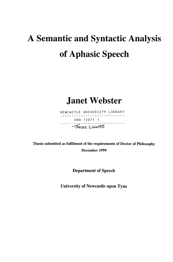 Pdf A Semantic And Syntactic Analysis Of Aphasic Speech 0311