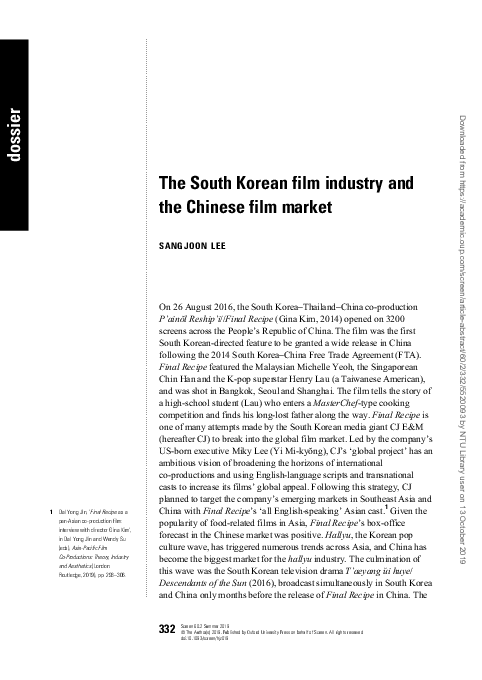 (PDF) The South Korean film industry and the Chinese film market