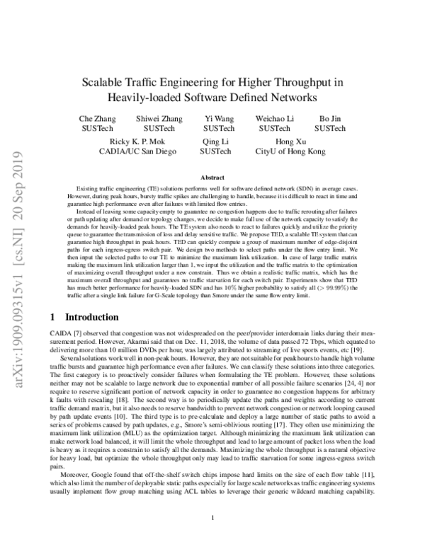 (PDF) Scalable Traffic Engineering for Higher Throughput in Heavily-loaded Software Defined Networks