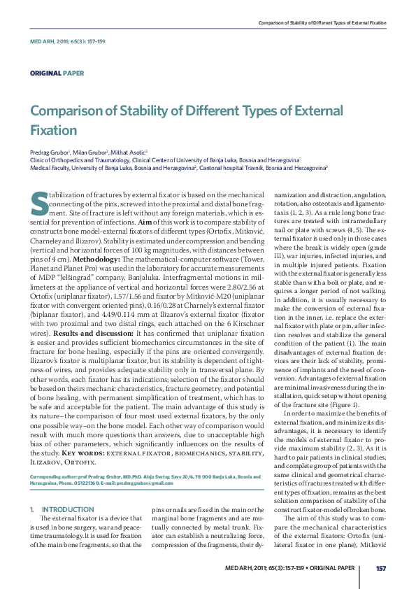 (PDF) Comparison of Stability of Different Types of External Fixation