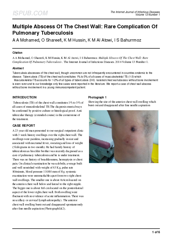 (PDF) Multiple Abscess Of The Chest Wall: Rare Complication Of ...