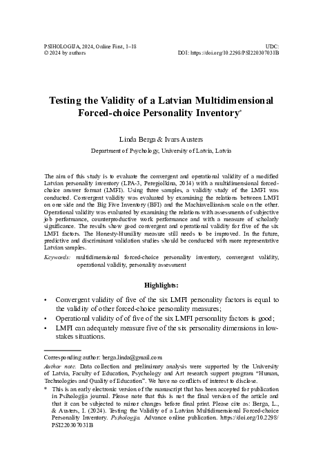 (PDF) Testing the validity of a Latvian multidimensional forced-choice ...