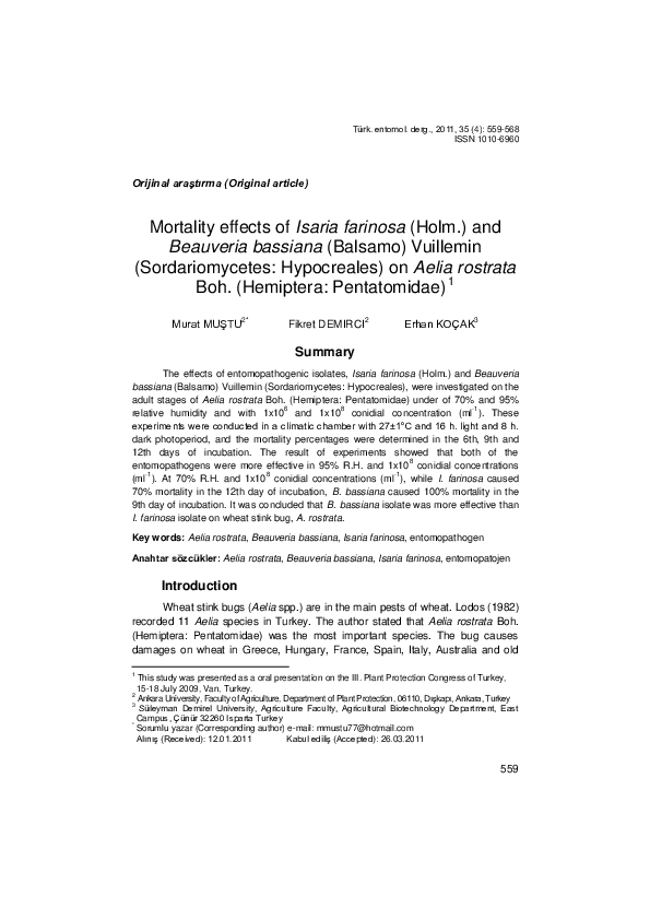 (PDF) Isaria farinosa ve Beauveria bassianaânın Aelia rostrata Boh ...