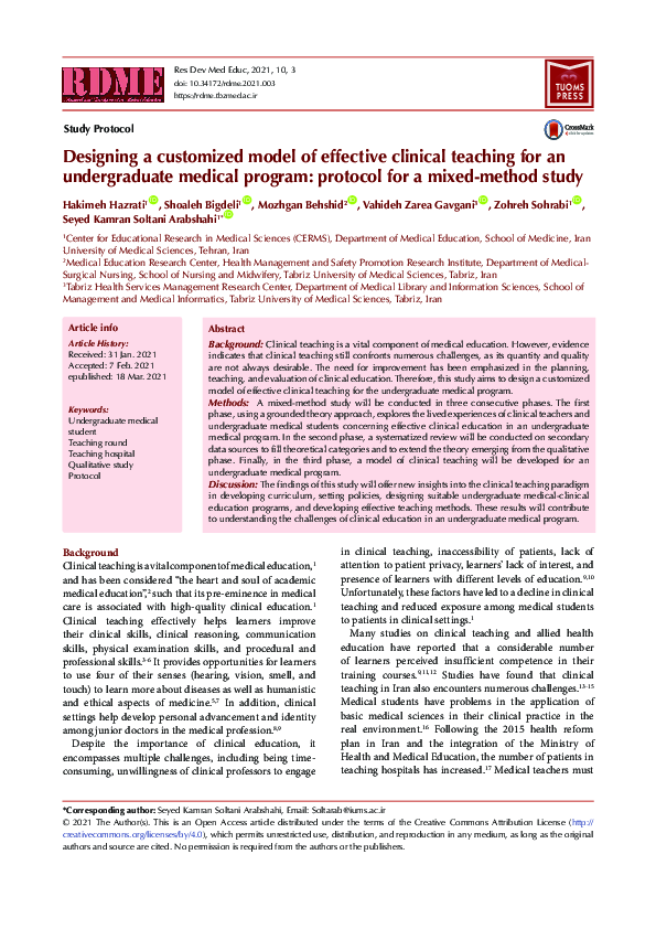 (PDF) Designing a customized model of effective clinical teaching for ...