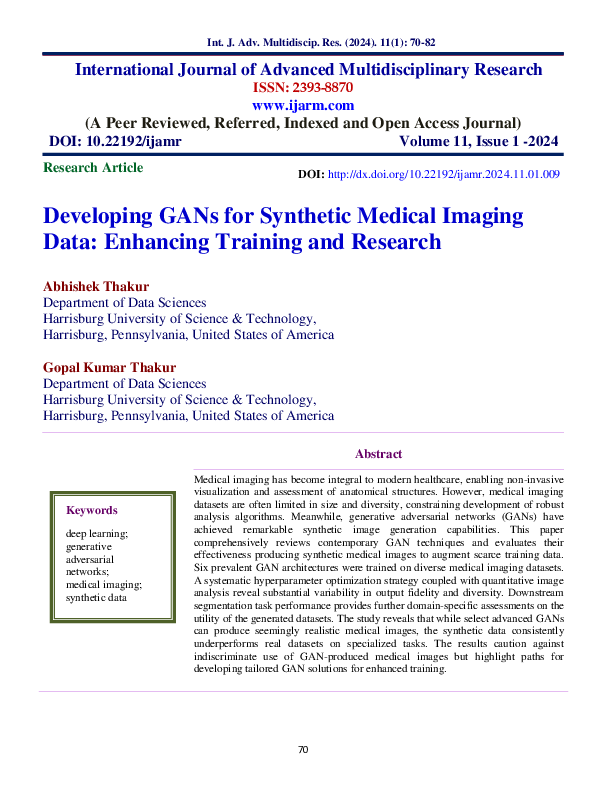 (PDF) Developing GANs for Synthetic Medical Imaging Data: Enhancing ...