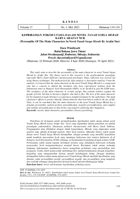 (PDF) KEPRIBADIAN TOKOH UTAMA DALAM NOVEL TANAH SURGA MERAH KARYA ARAFAT NUR (Personality Of The ...