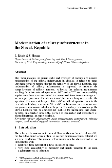 (PDF) Modernisation of railway infrastructure in the Slovak Republic