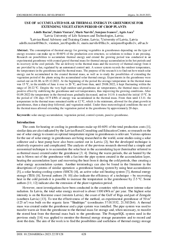 (PDF) Use of accumulated solar thermal energy in greenhouse for ...