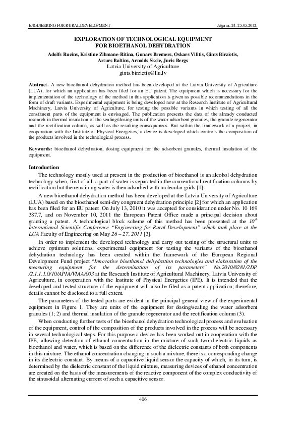 (PDF) Exploration of Technological Equipment for Bioethanol Dehydration