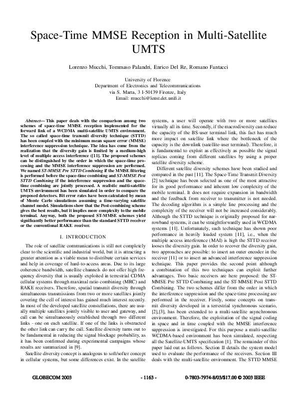 (PDF) Space-Time MMSE Reception in Multi-Satellite UMTS
