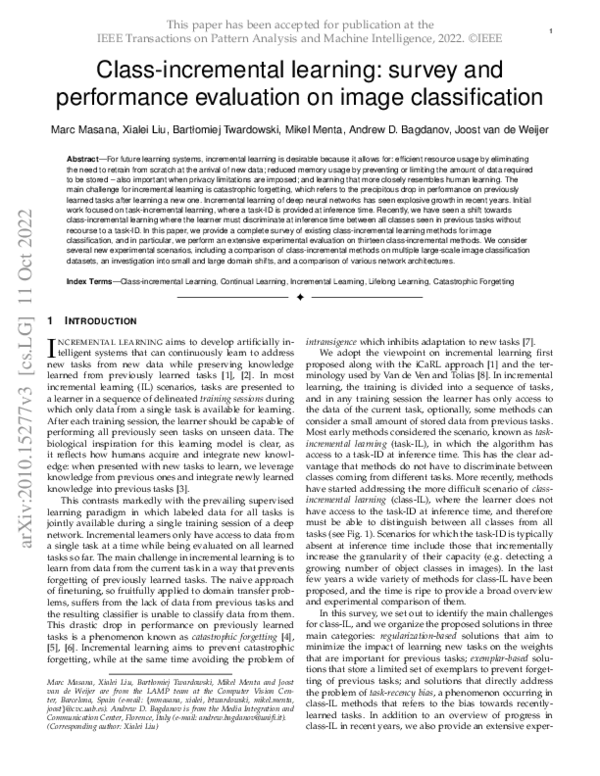 (PDF) Class-Incremental Learning in Image Classification: Survey & Evaluation