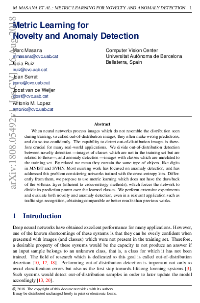 (PDF) Metric Learning for Novelty and Anomaly Detection