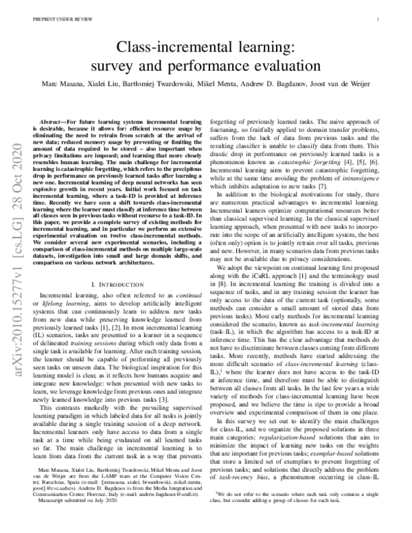 (PDF) Class-incremental learning: survey and performance evaluation