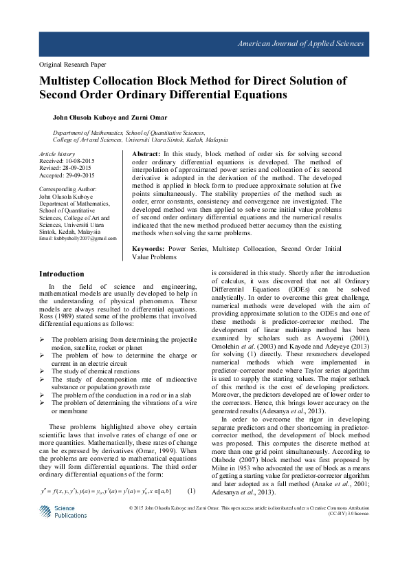 (PDF) Multistep Collocation Block Method for Direct Solution of Second ...
