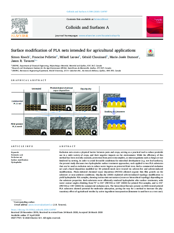 (PDF) Surface modification of PLA nets intended for agricultural ...