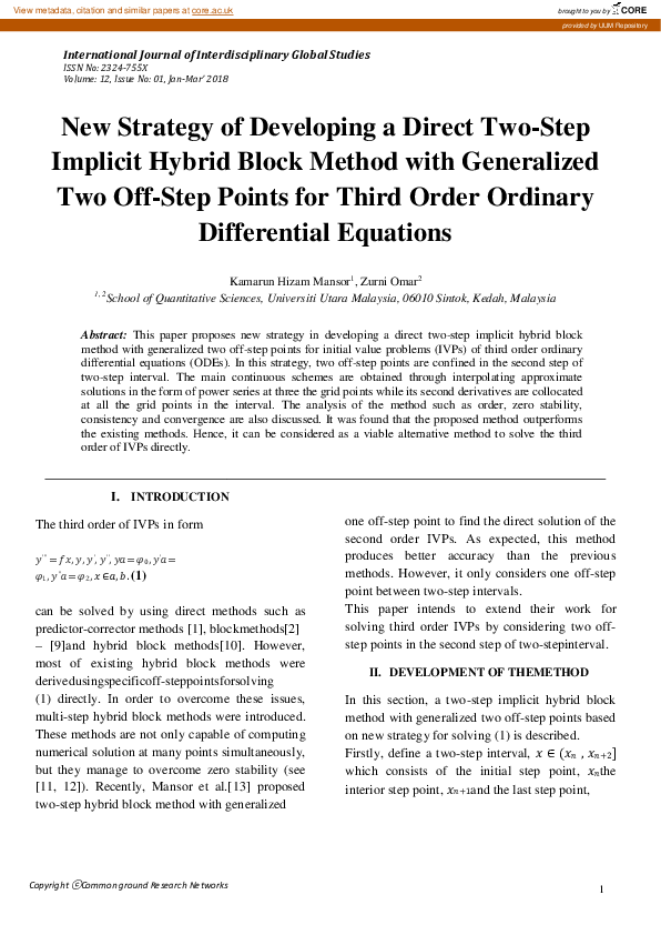 Pdf New Strategy Of Developing A Direct Two Step Implicit Hybrid Block Method With Generalized 