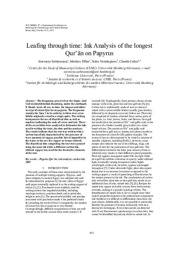 (PDF) Leafing Through Time : Ink Analysis of the Longest Qurʾān on Papyrus