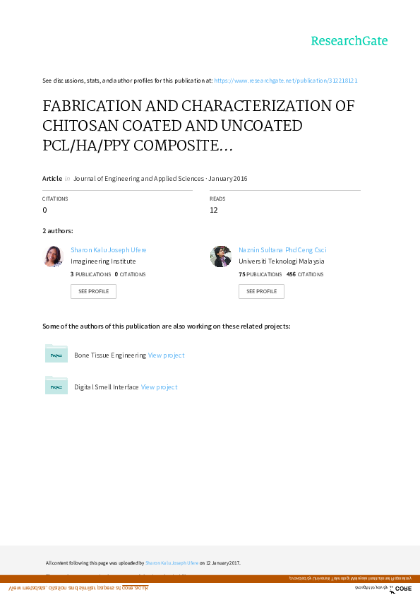 (PDF) Fabrication and characterization of chitosan coated and uncoated pcl/ha/ppy composite ...