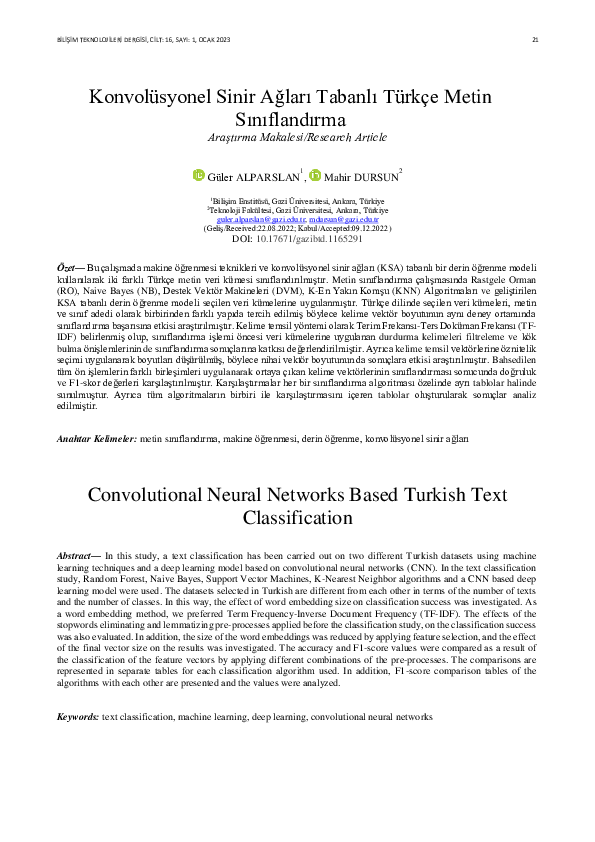(PDF) Convolutional Neural Networks Based Turkish Text Classification
